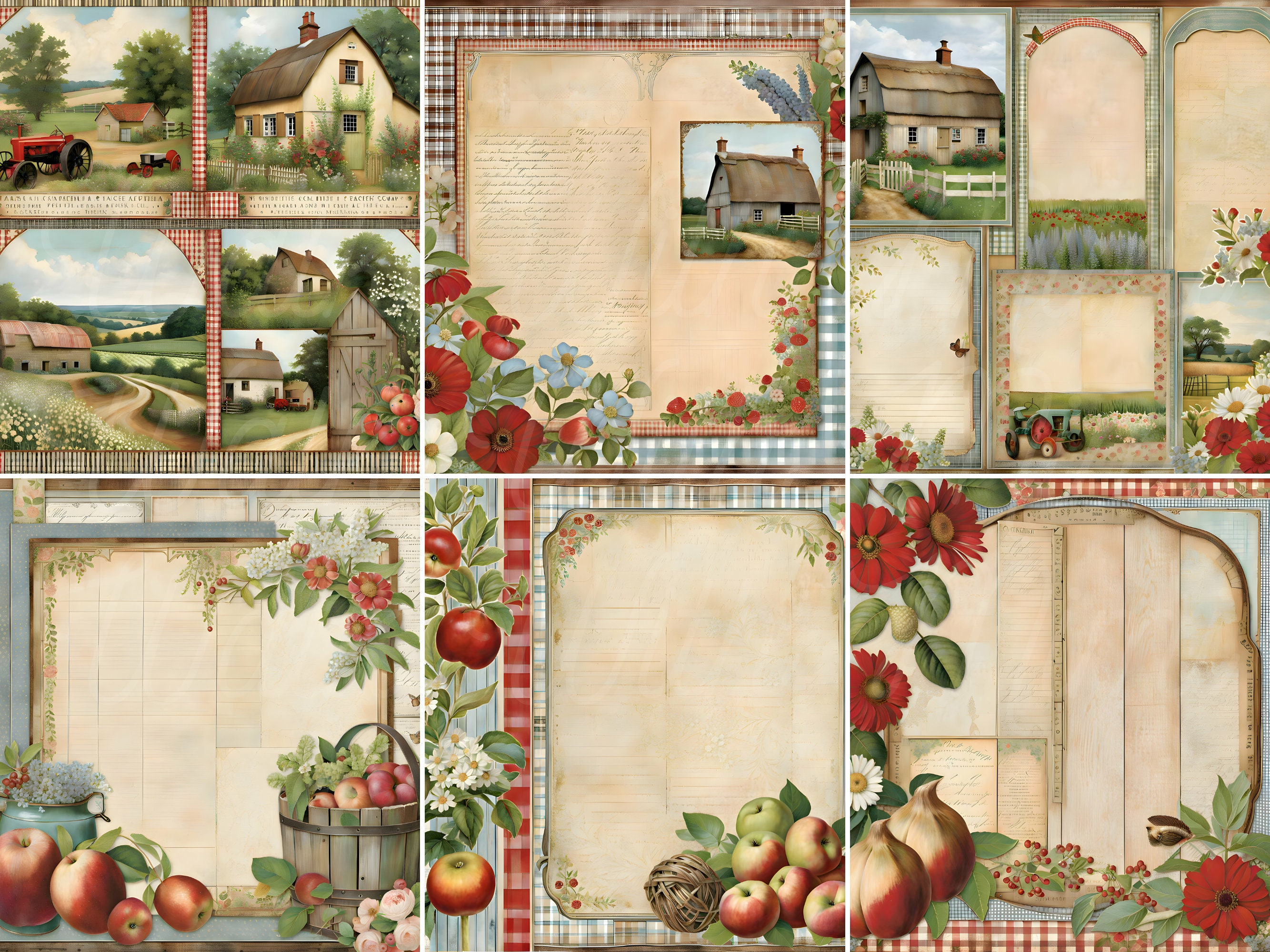 Cottage Farm Digital Paper, Farm House, Cottage, Farm Land, Vegetables ...