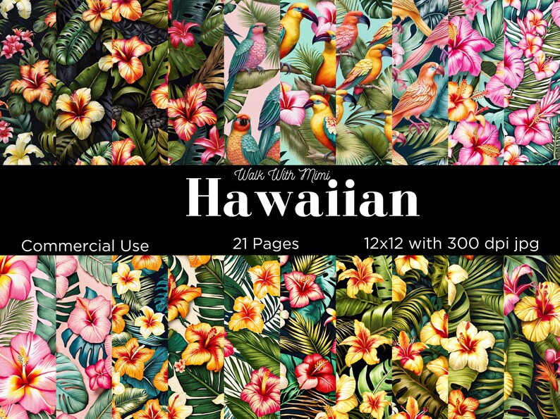 Hawaiian Digital Paper,florals, Birds, 21 Pages, High Quality, Instant ...