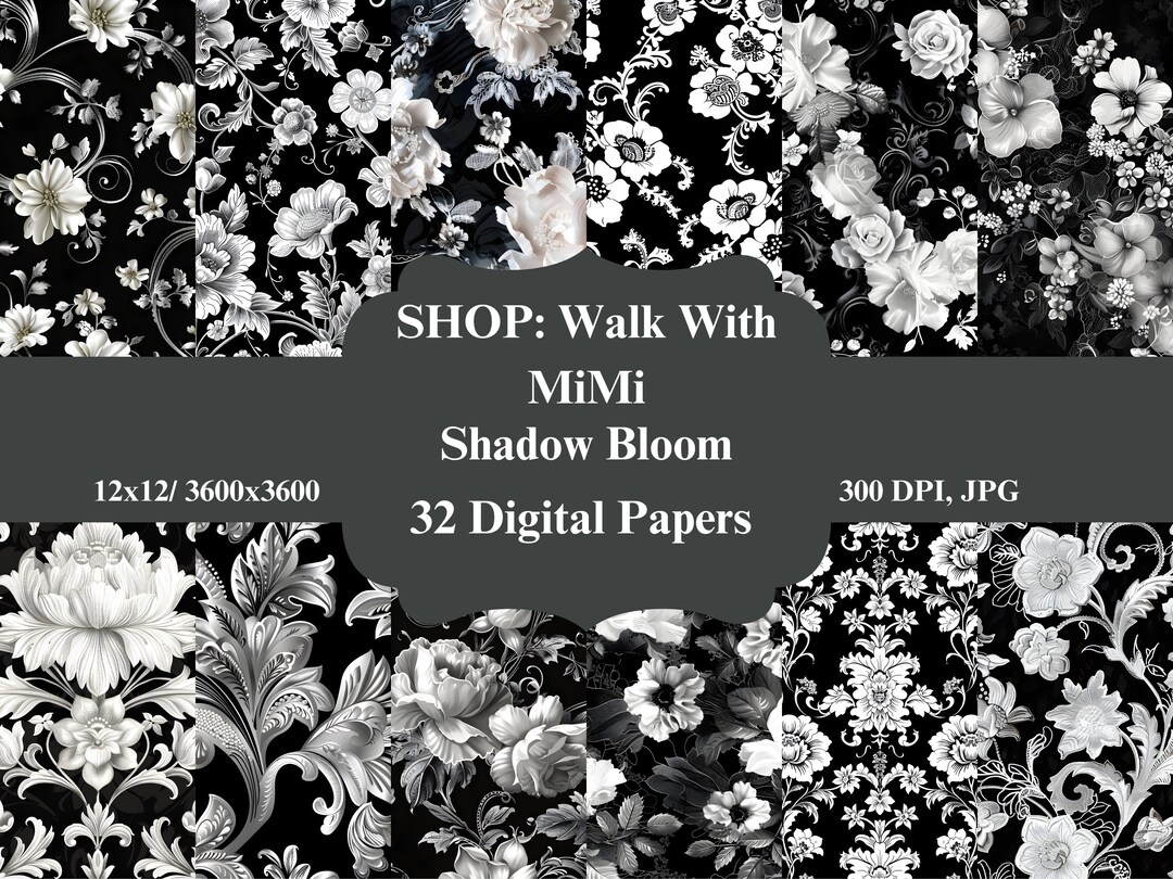 Black and White Floral Digital Paper: for Scrapbooking, Crafts, Cards ...