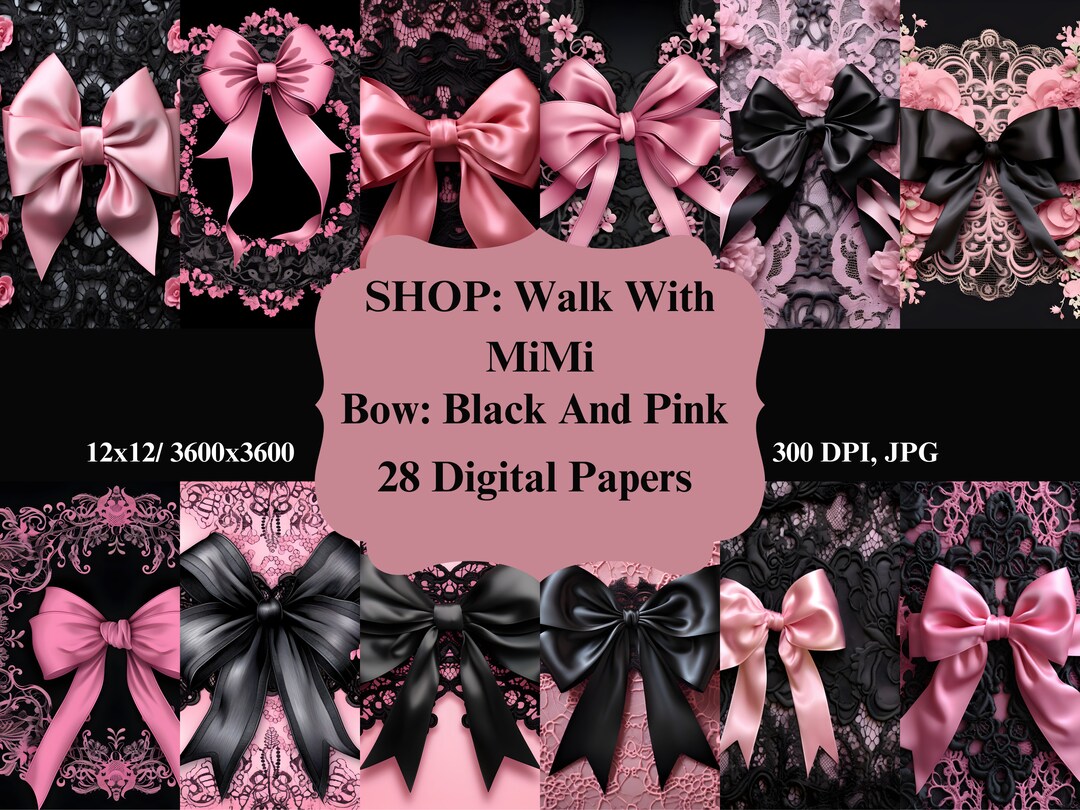 Bow: Black and Pink Digital Paper for Scrapbooking, Crafts, Cards, and ...