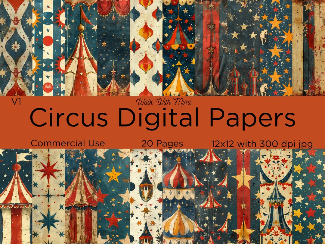 Circus Digital Papers. Vintage Circus, Scrapbooking, Junk Journal Kit ...