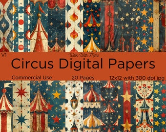 Circus Digital Papers. Vintage Circus, Scrapbooking, Junk Journal Kit ...