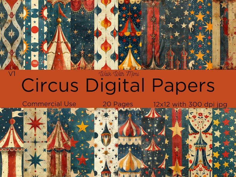 Circus Digital Papers. Vintage Circus, Scrapbooking, Junk Journal Kit ...