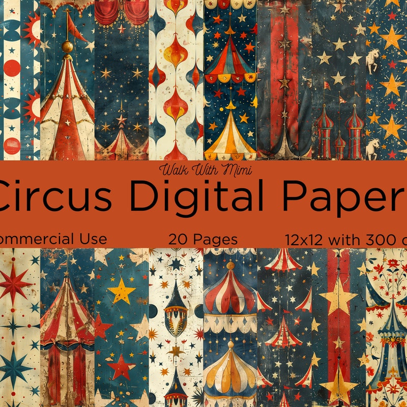 Circus Digital Paper - Etsy