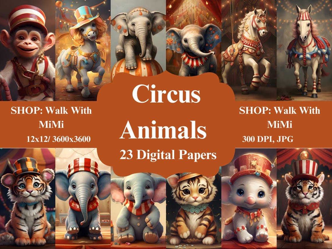Circus Animal Digital Papers. Vintage Circus, Scrapbooking, Junk ...