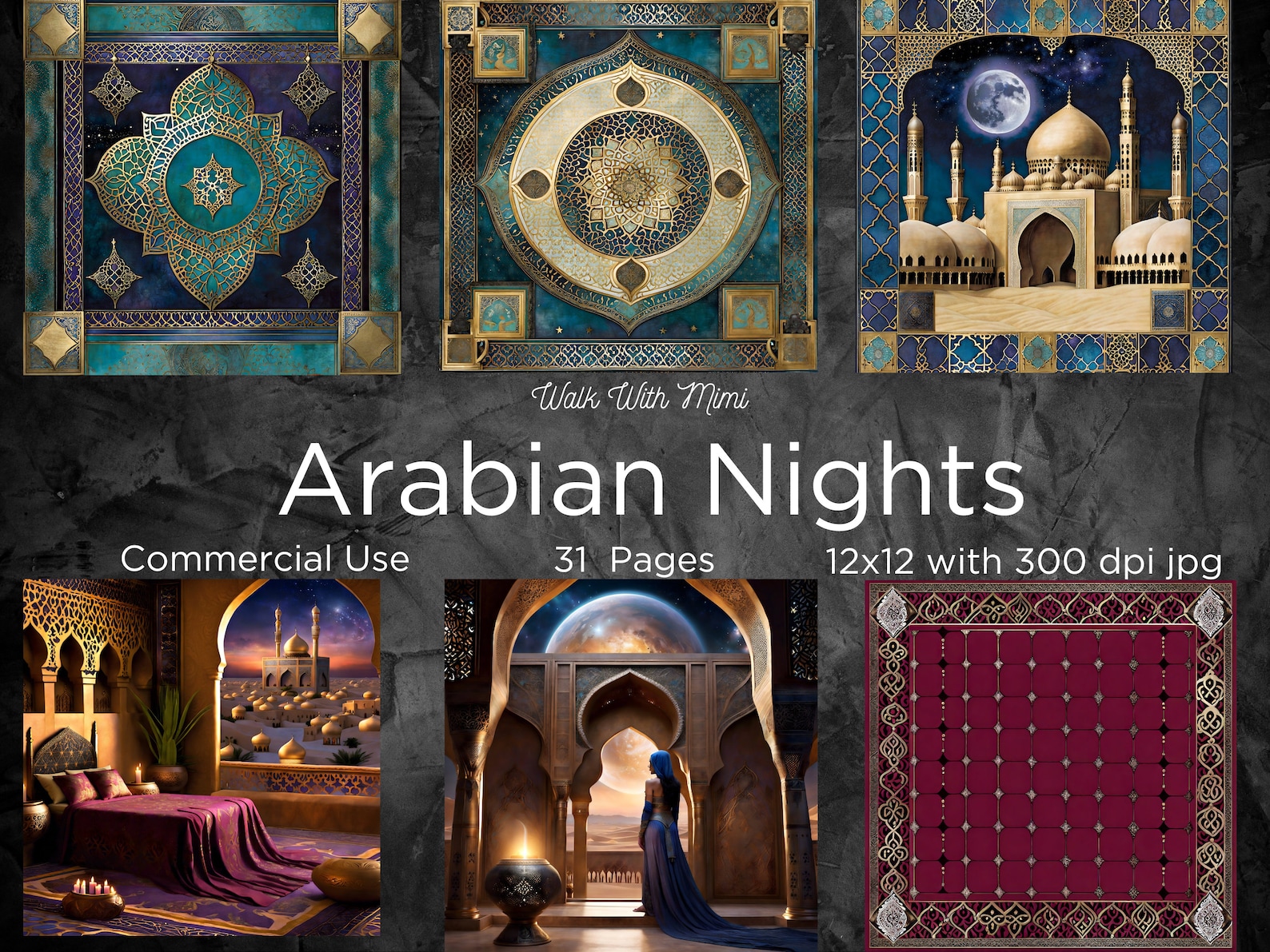 Arabian Nights Digital Paper Pack, Middle Eastern, Palace Backdrop ...