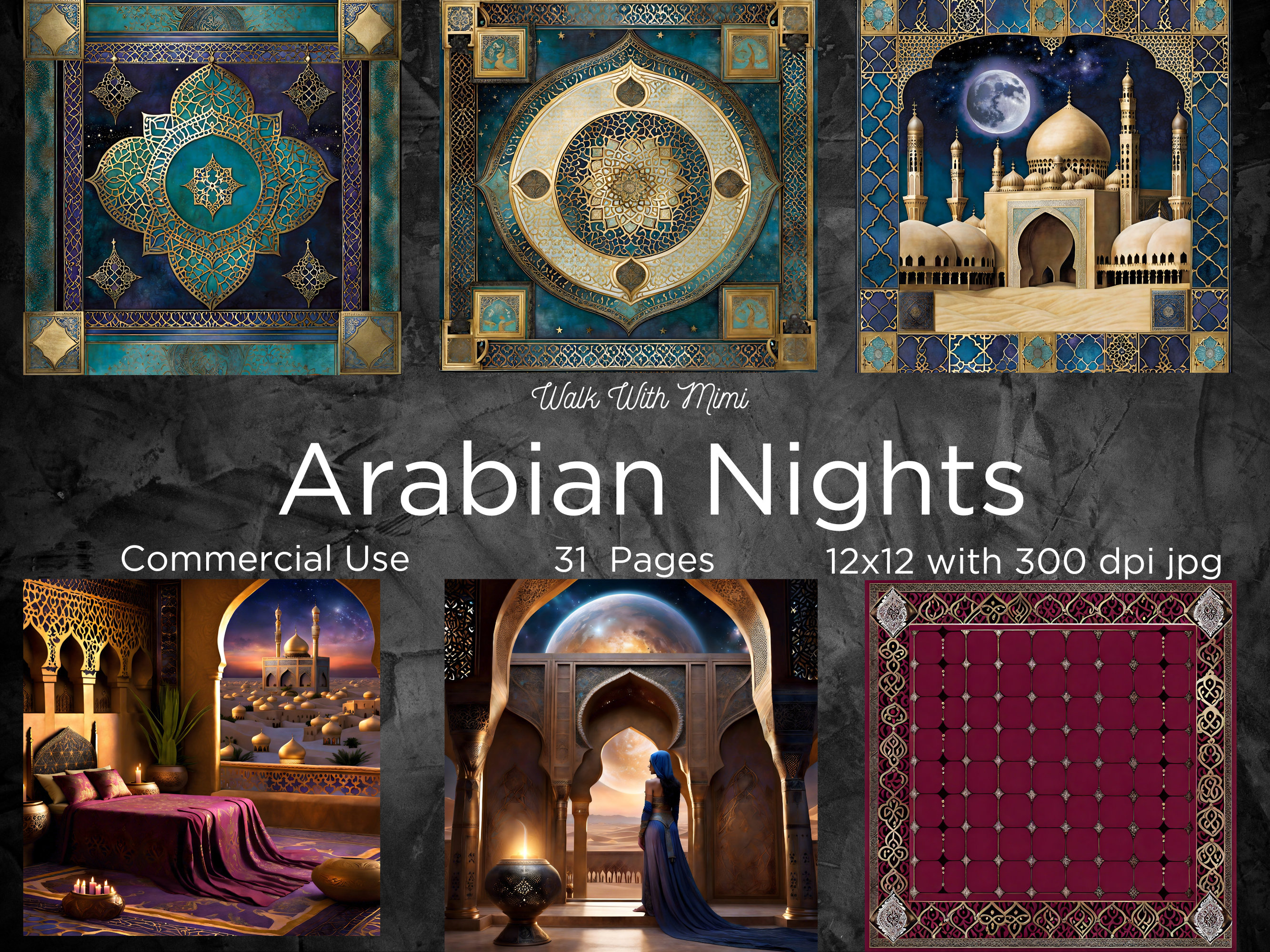 Arabian Nights Digital Paper Pack, Middle Eastern, Palace Backdrop ...
