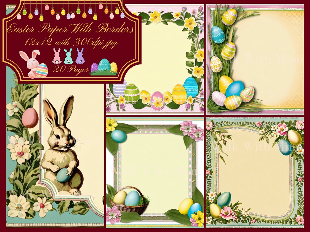 Easter Paper With Borders, Digital Download, Digital Paper, Easter ...