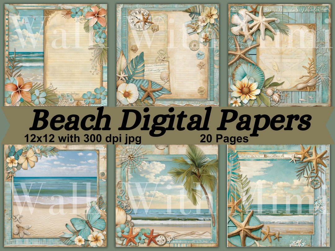 Beach Digital Papers, Beach Themed, Scrapbook Paper 20 Pages. JPG, 12 X ...