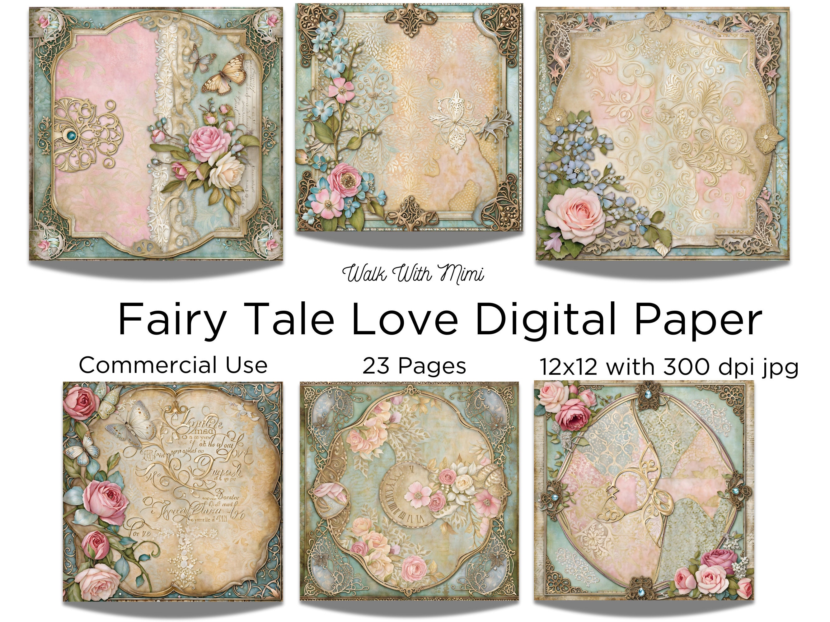 Fairy Tale Love Digital Paper: Beautiful Patterns for Scrapbooking ...