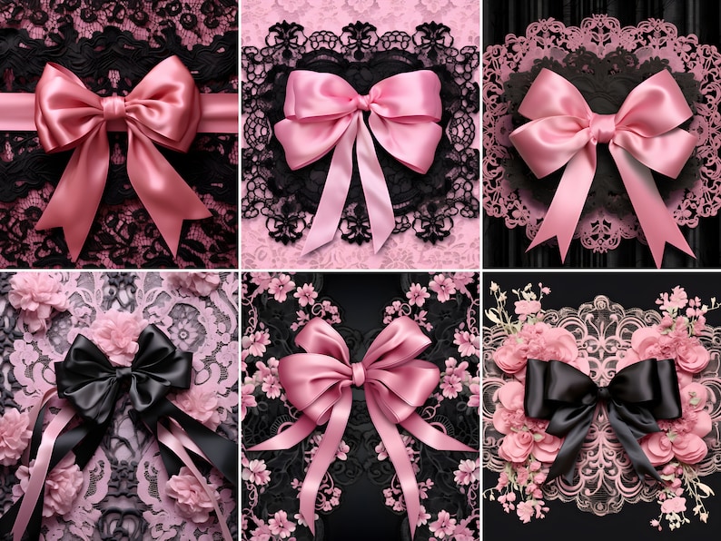 Bow: Black and Pink Digital Paper for Scrapbooking, Crafts, Cards, and ...