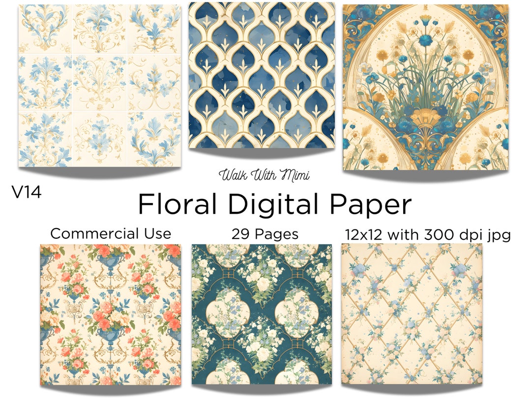 Floral Digital Paper: Beautiful Patterns for Scrapbooking, Crafts ...