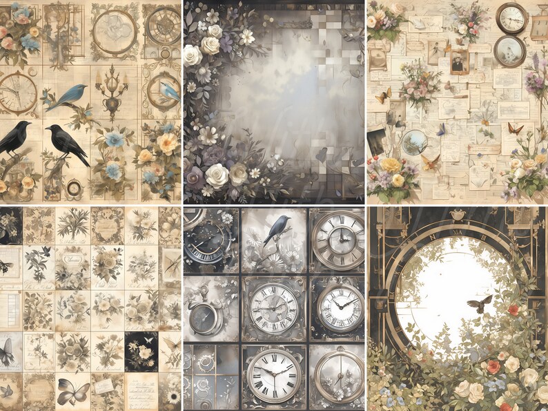 Shabby Chic Dark Floral Digital Paper, Junk Journal Paper, Shabby Chic ...