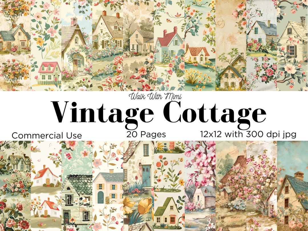 Vintage Cottage, Spring Cottage, Floral, Summer, Scrapbook Paper, 20 ...