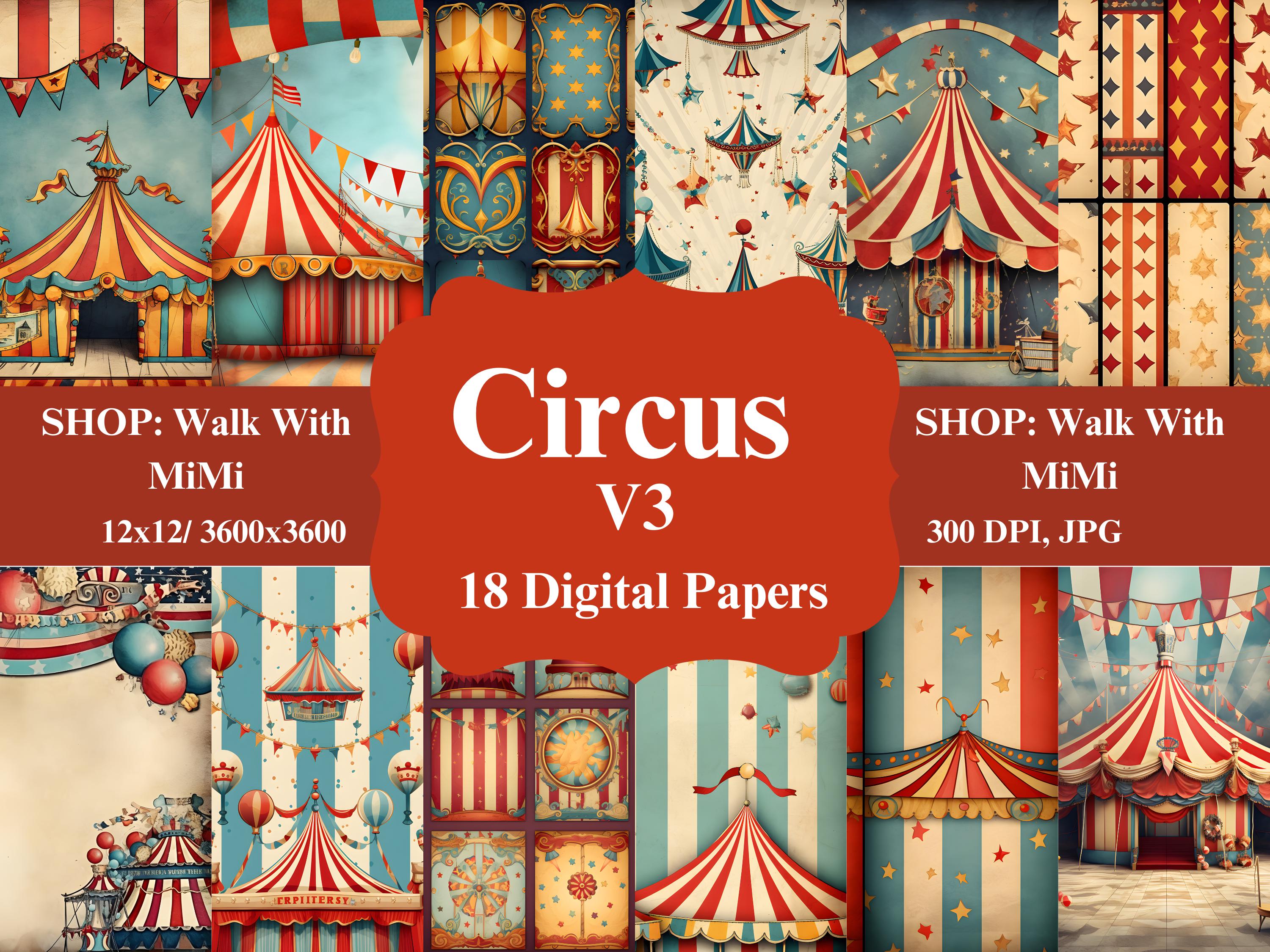 Circus Digital Papers. Vintage Circus, Scrapbooking, Junk Journal Kit ...