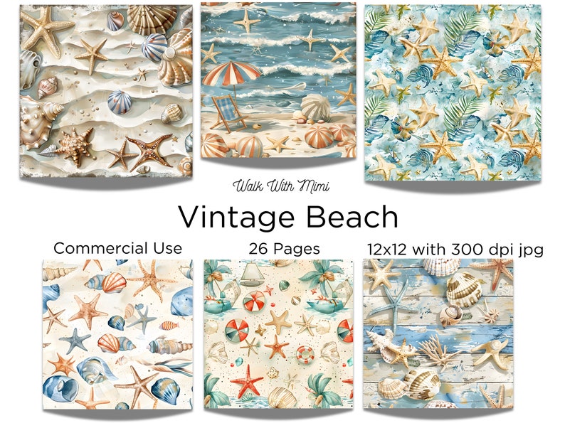 Vintage Beach Digital Papers, Beach Themed, Scrapbook Paper 26 Pages ...