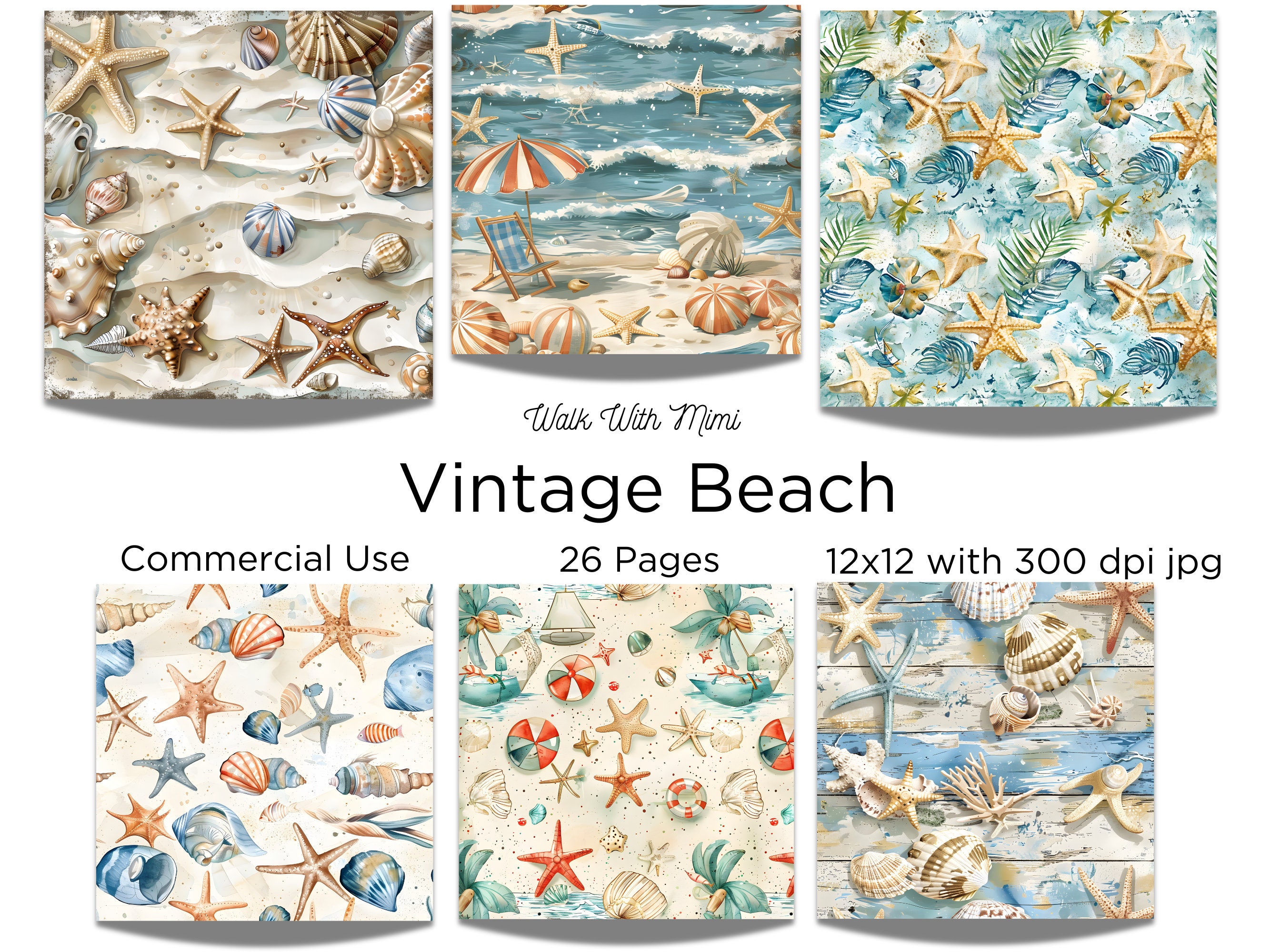 Vintage Beach Digital Papers, Beach Themed, Scrapbook Paper 26 Pages ...