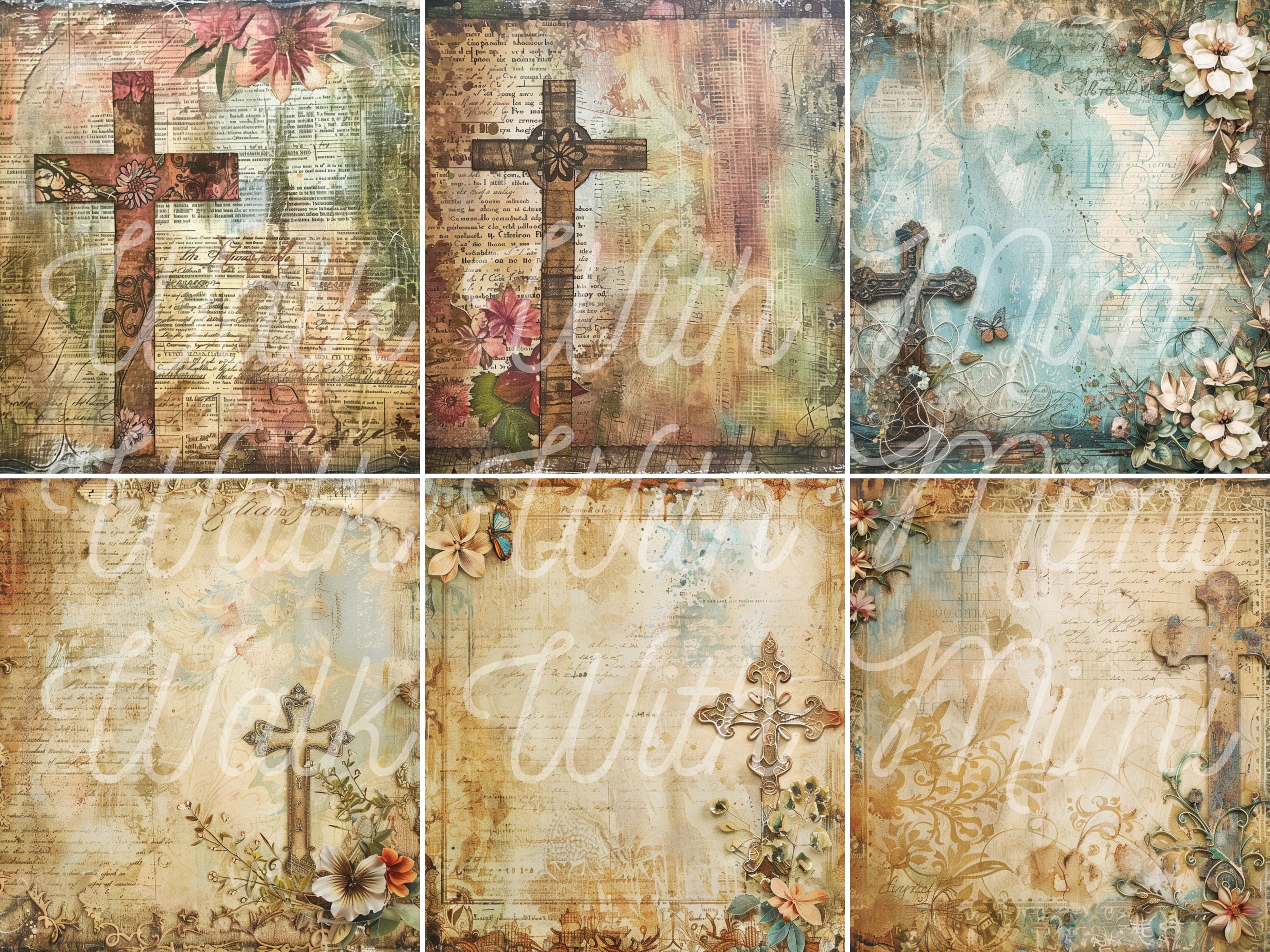 Cross Digital Paper, Christian, Prayer Journal, Junk Journal Paper ...