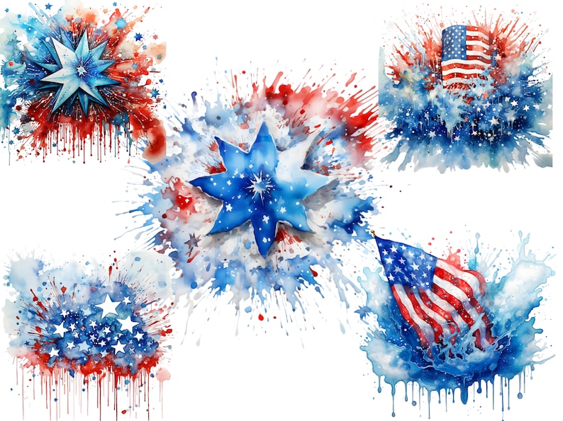 Patriotic Watercolor Splash Clipart, PNG, Card Making, Scrapbooking ...