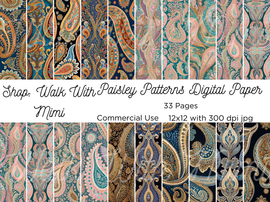 Paisley Pattern Digital Paper, 33 Printable Papers, Jpgs, High Quality ...