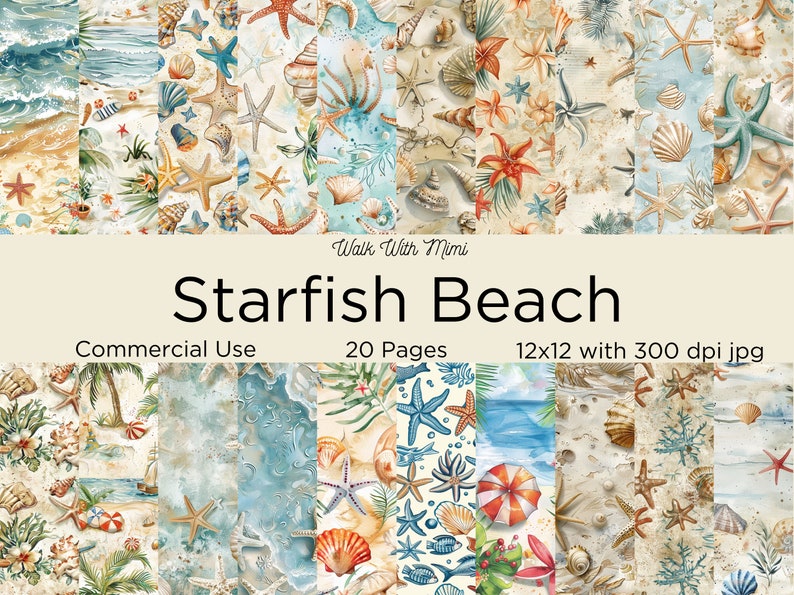 Starfish Beach Digital Paper, Backgrounds, Scrapbooking Paper, Junk ...