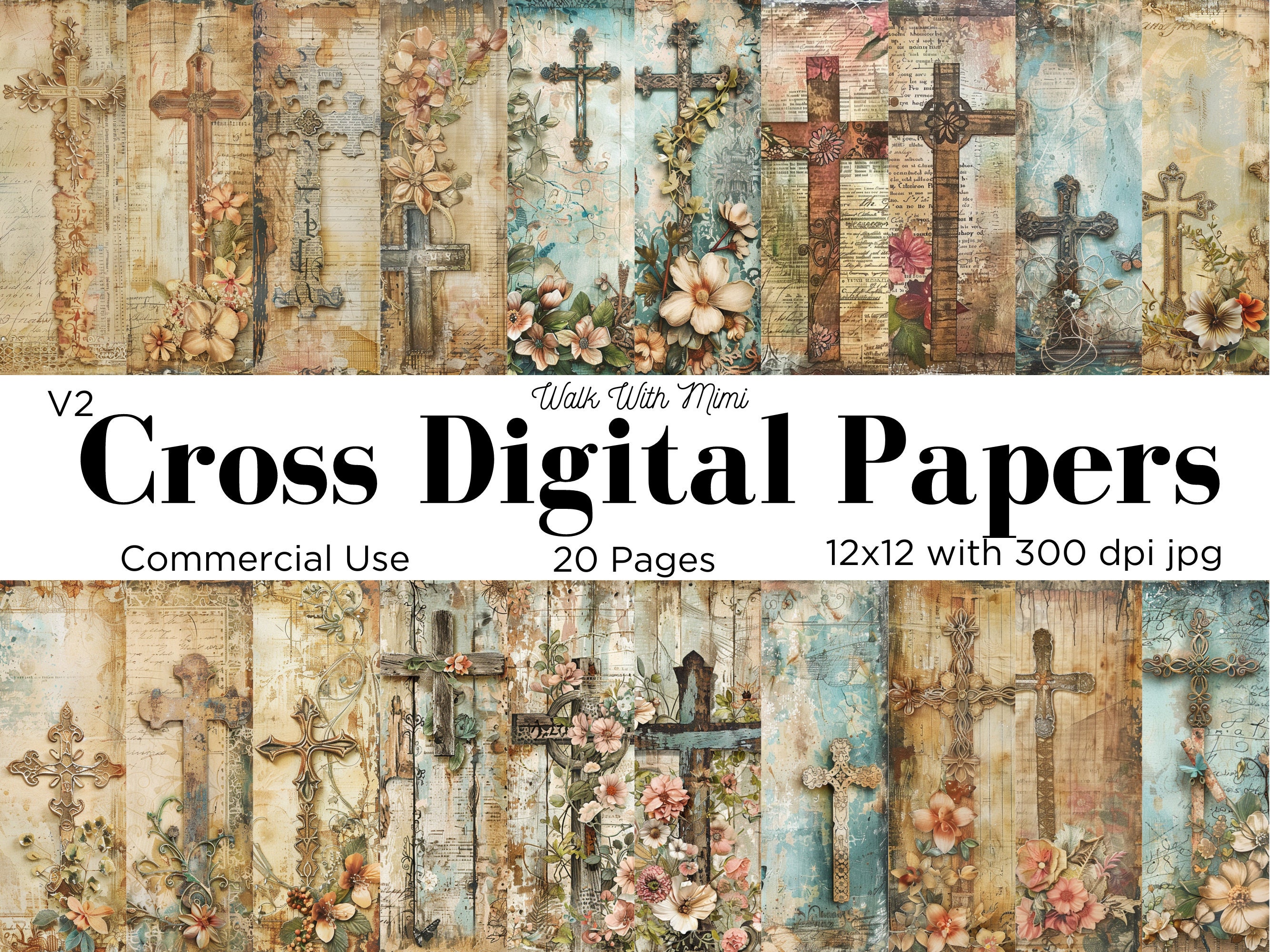 Cross Digital Paper, Christian, Prayer Journal, Junk Journal Paper ...
