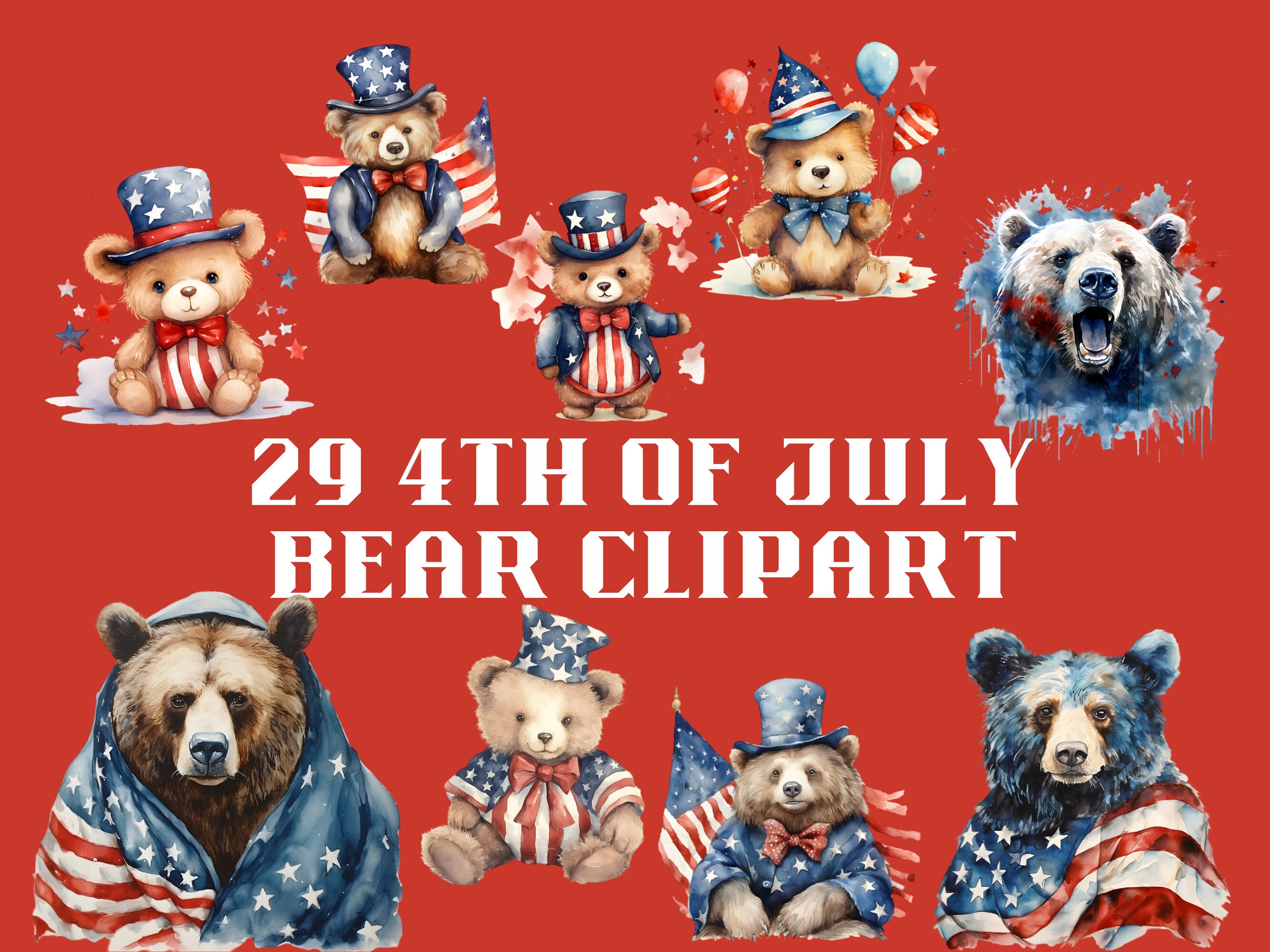 4th of July Bear Clipart, PNG, Card Making, Scrapbooking, Fussy Cut ...