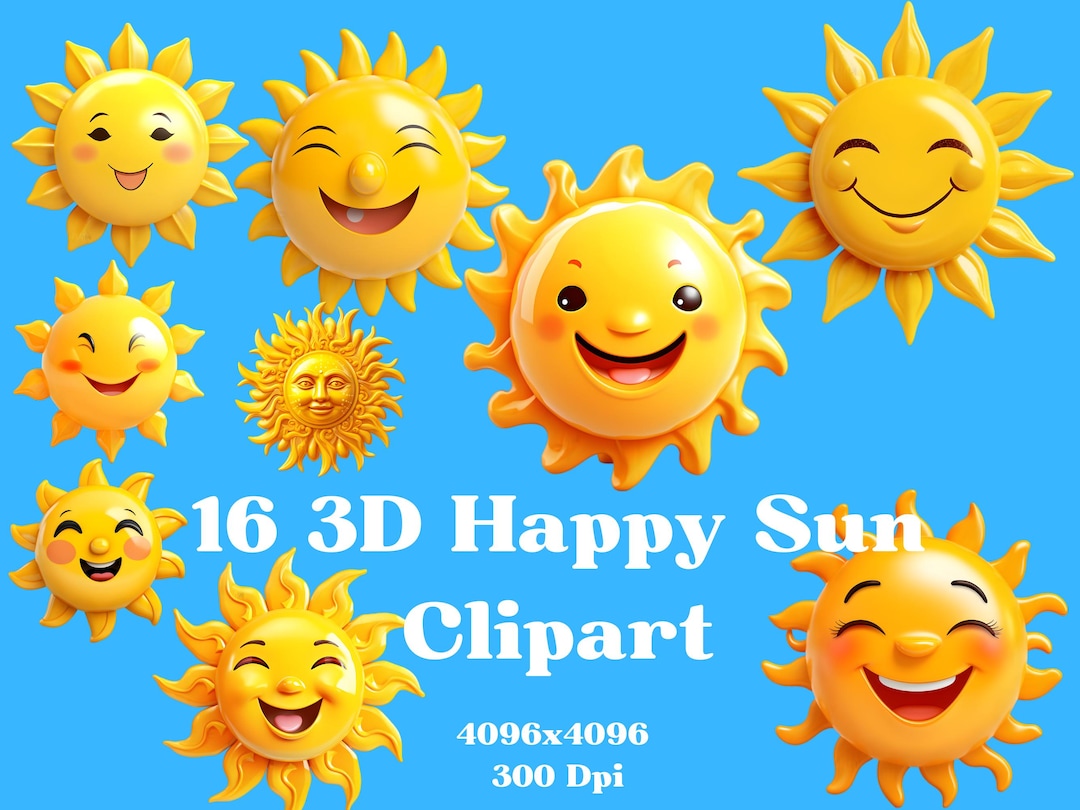 3D Happy Sun Clipart, PNG, Sun Images, Printable, Instant Download ...
