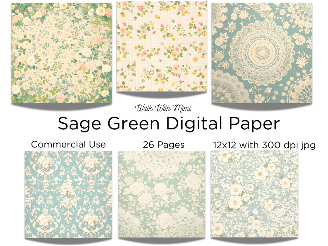 Sage Green Digital Paper for Crafting, Scrapbooking, and More - Etsy