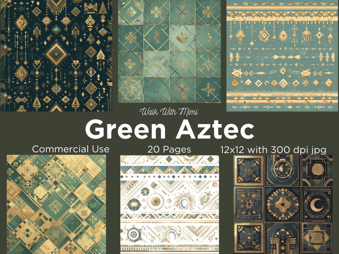 Green Aztec Digital Paper, Scrapbooking Paper, Junk Journal Pages ...