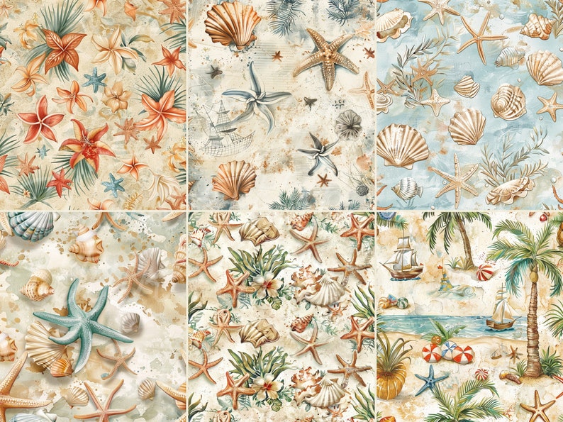 Starfish Beach Digital Paper, Backgrounds, Scrapbooking Paper, Junk ...