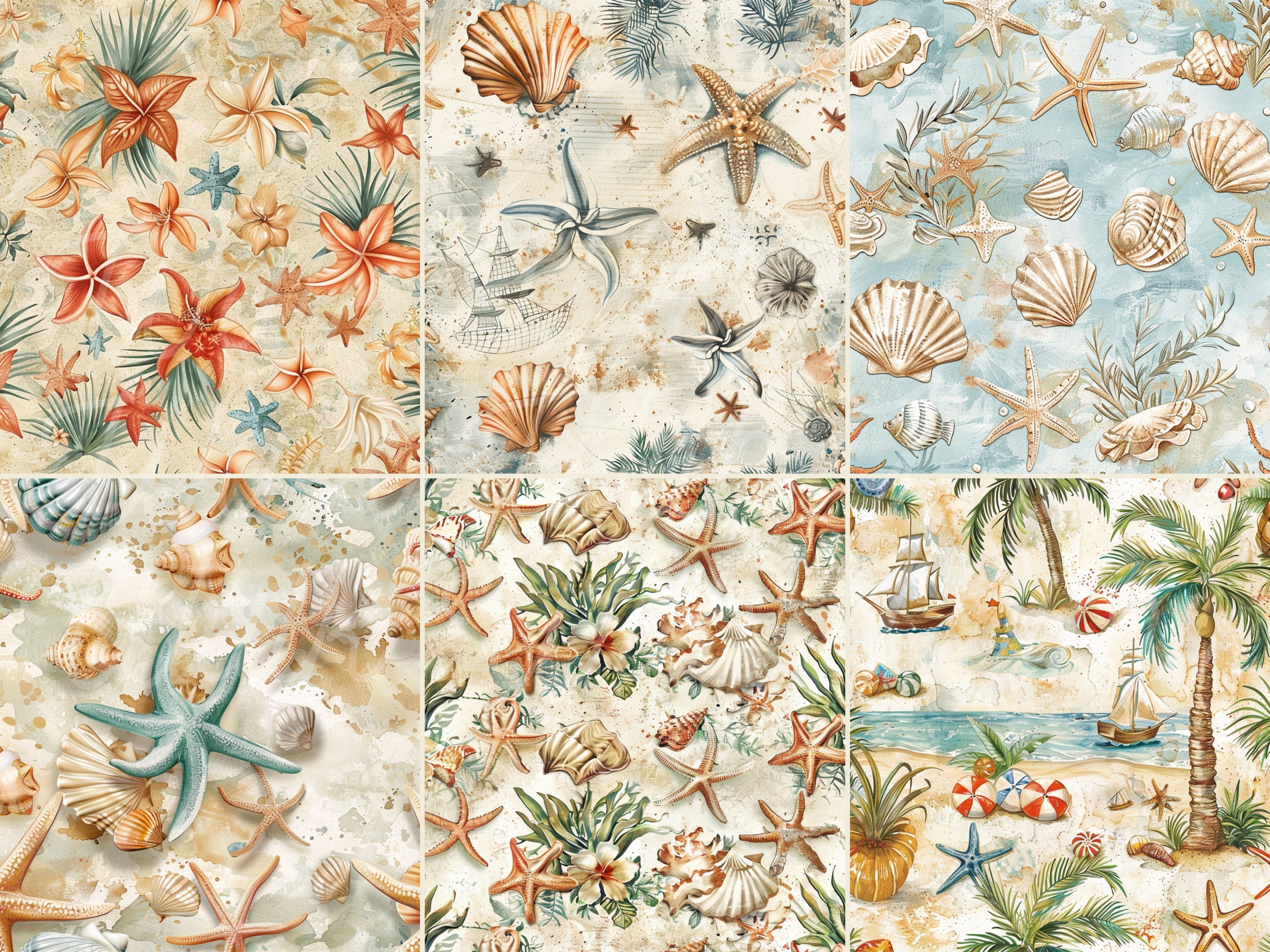 Starfish Beach Digital Paper, Backgrounds, Scrapbooking Paper, Junk ...