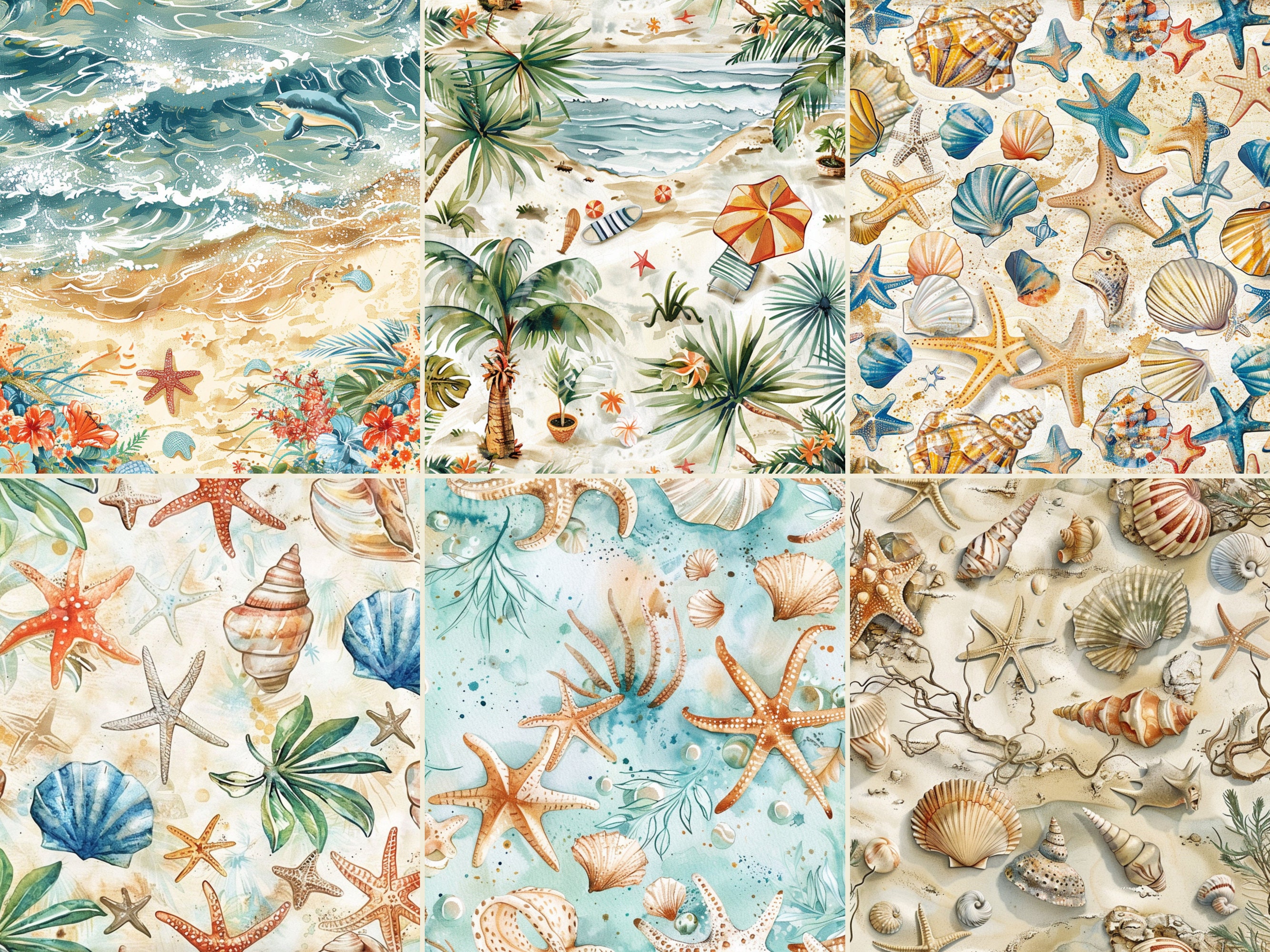 Starfish Beach Digital Paper, Backgrounds, Scrapbooking Paper, Junk ...