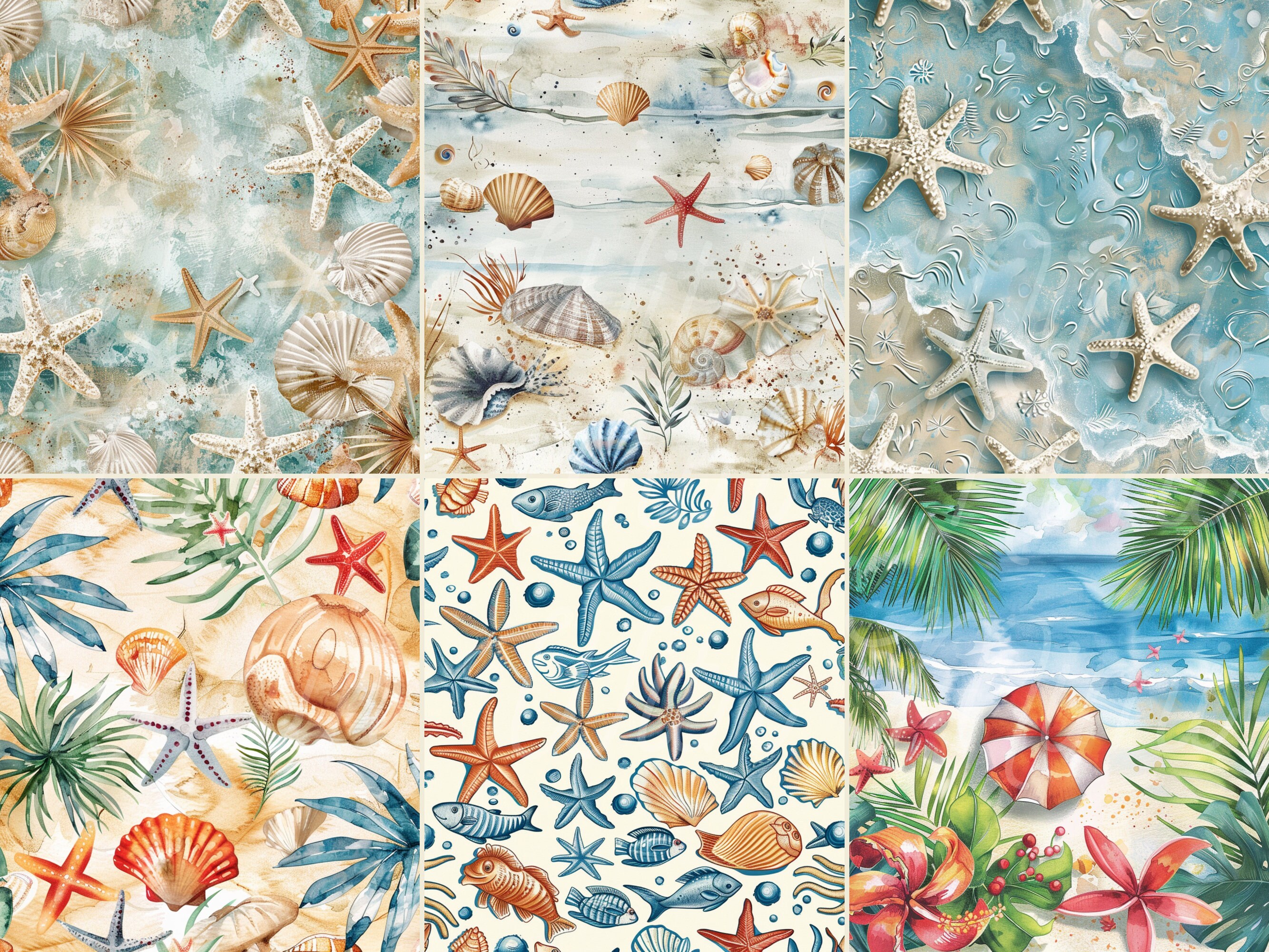 Starfish Beach Digital Paper, Backgrounds, Scrapbooking Paper, Junk ...
