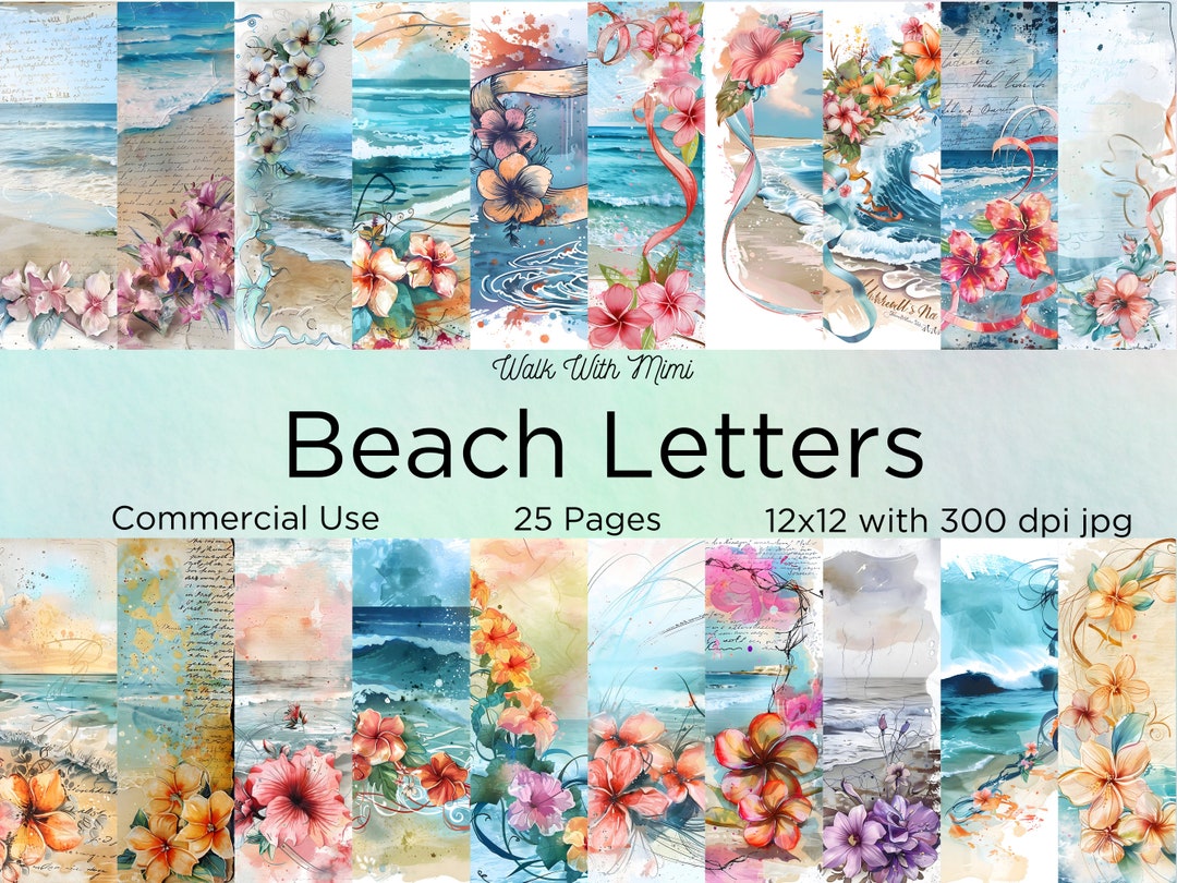 Beach Letters Digital Paper, Summer, Ocean, Landscape, Printable ...