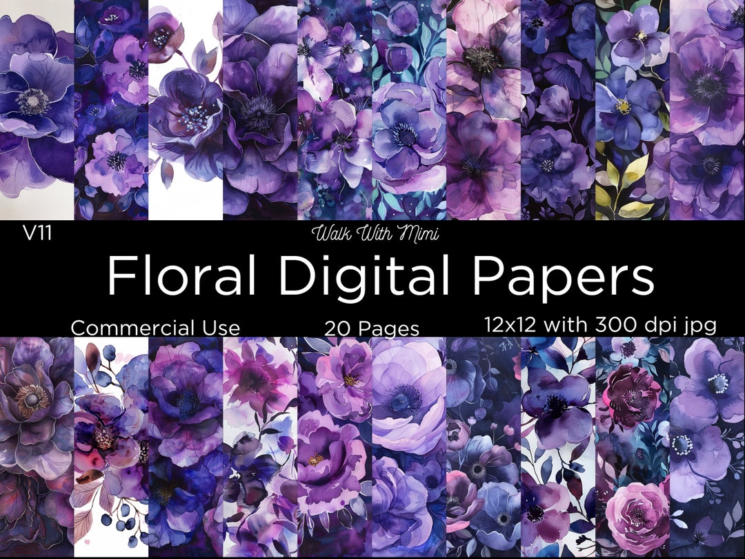 Floral Digital Paper, Wild Flower, Watercolor Florals, Garden Journal ...