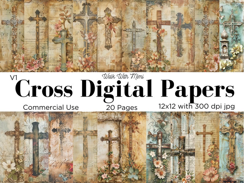 Cross Digital Paper, Christian, Prayer Journal, Junk Journal Paper ...