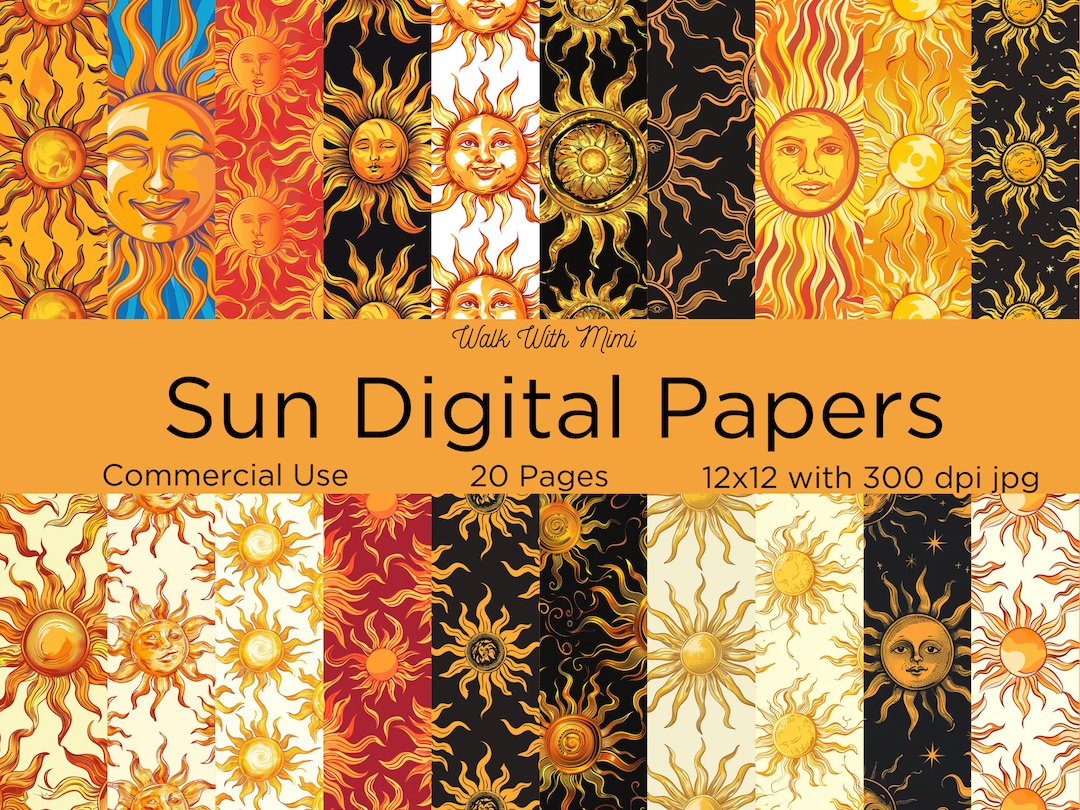 Summer Sun Digital Paper, Sun Pattern, Sunny Background, Sun Backdrop ...