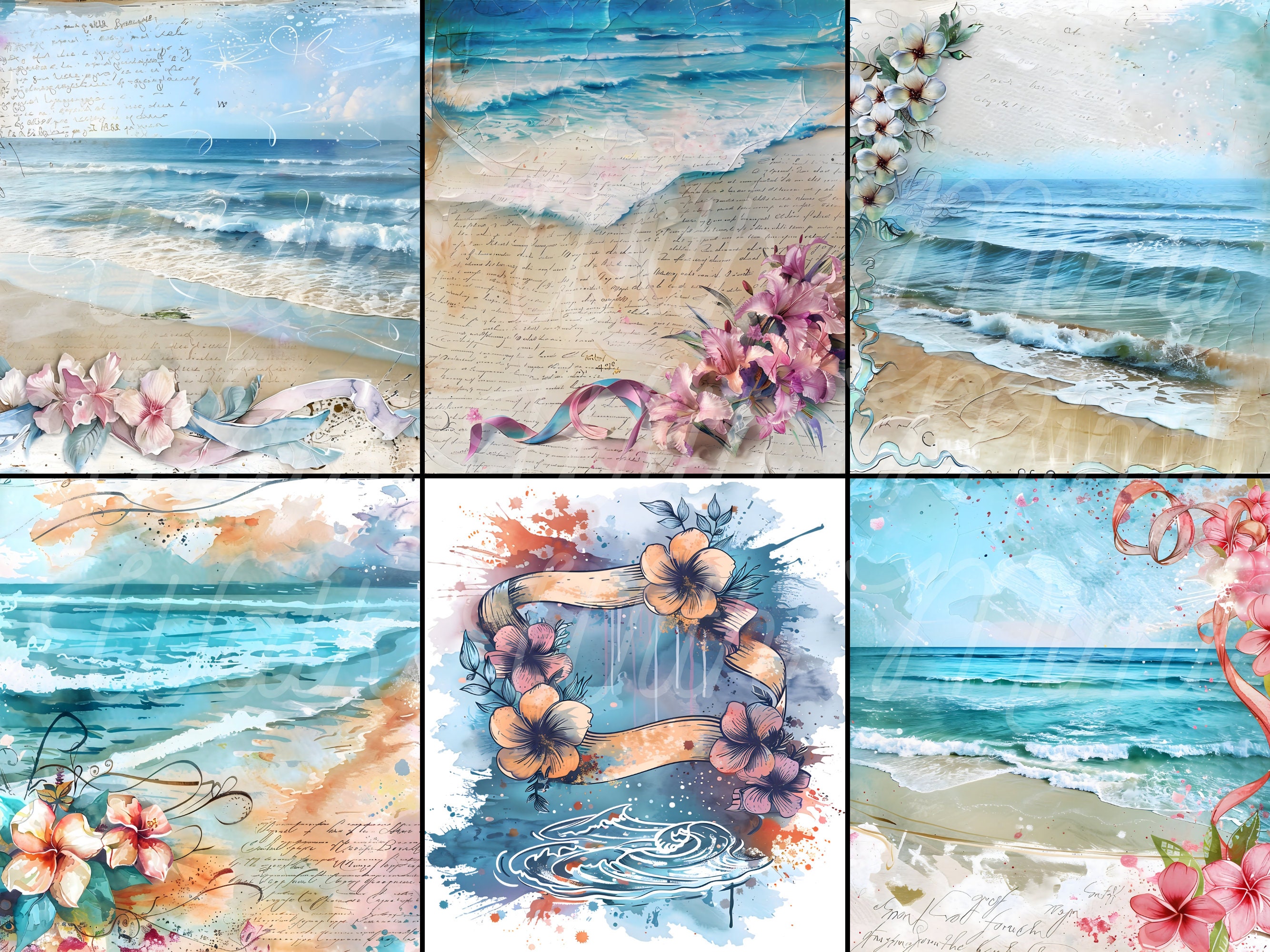 Beach Letters Digital Paper, Summer, Ocean, Landscape, Printable ...