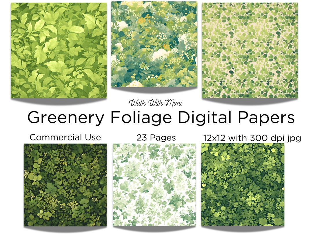 Greenery Foliage Digital Papers, Background, Scrapbooking, Paper Crafts ...