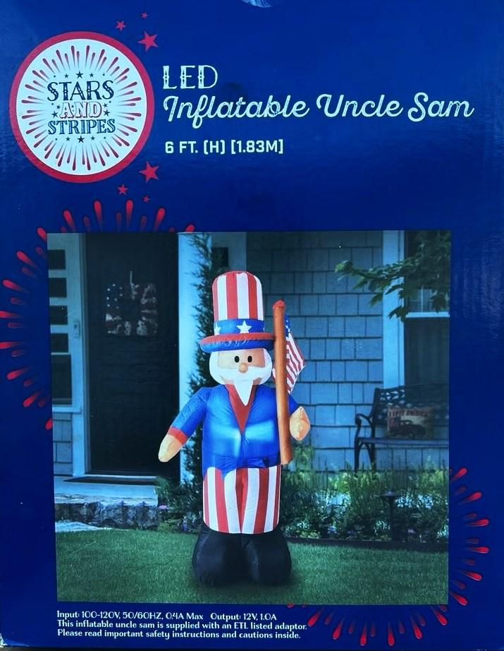 PATRIOTIC Uncle Sam 6ft With American Flag LED Light Inflatable Air ...