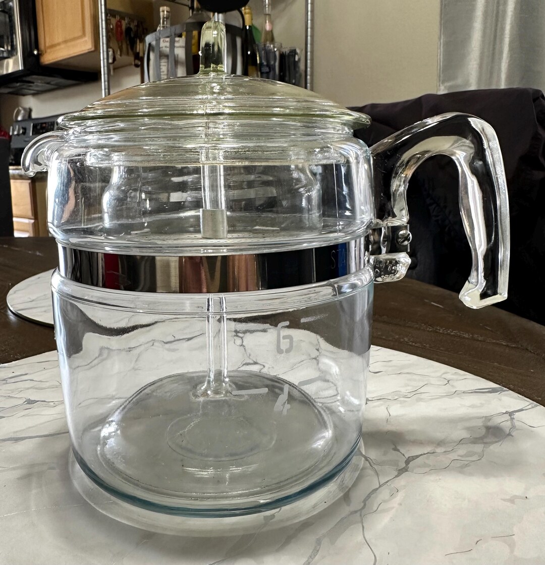 Vintage 50'S PYREX FLAMEWARE COFFEE Pot 7756-B 6 Cup Clear Glass Top ...