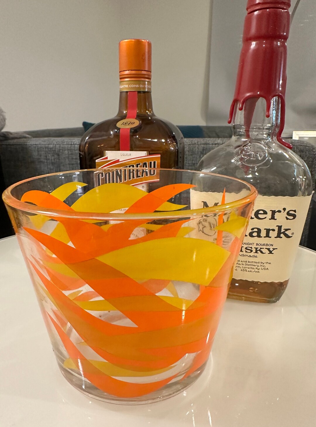 Vintage STARLYTE Glass ICE BUCKET 1970's Yellow & Orange Mcm Swirl ...