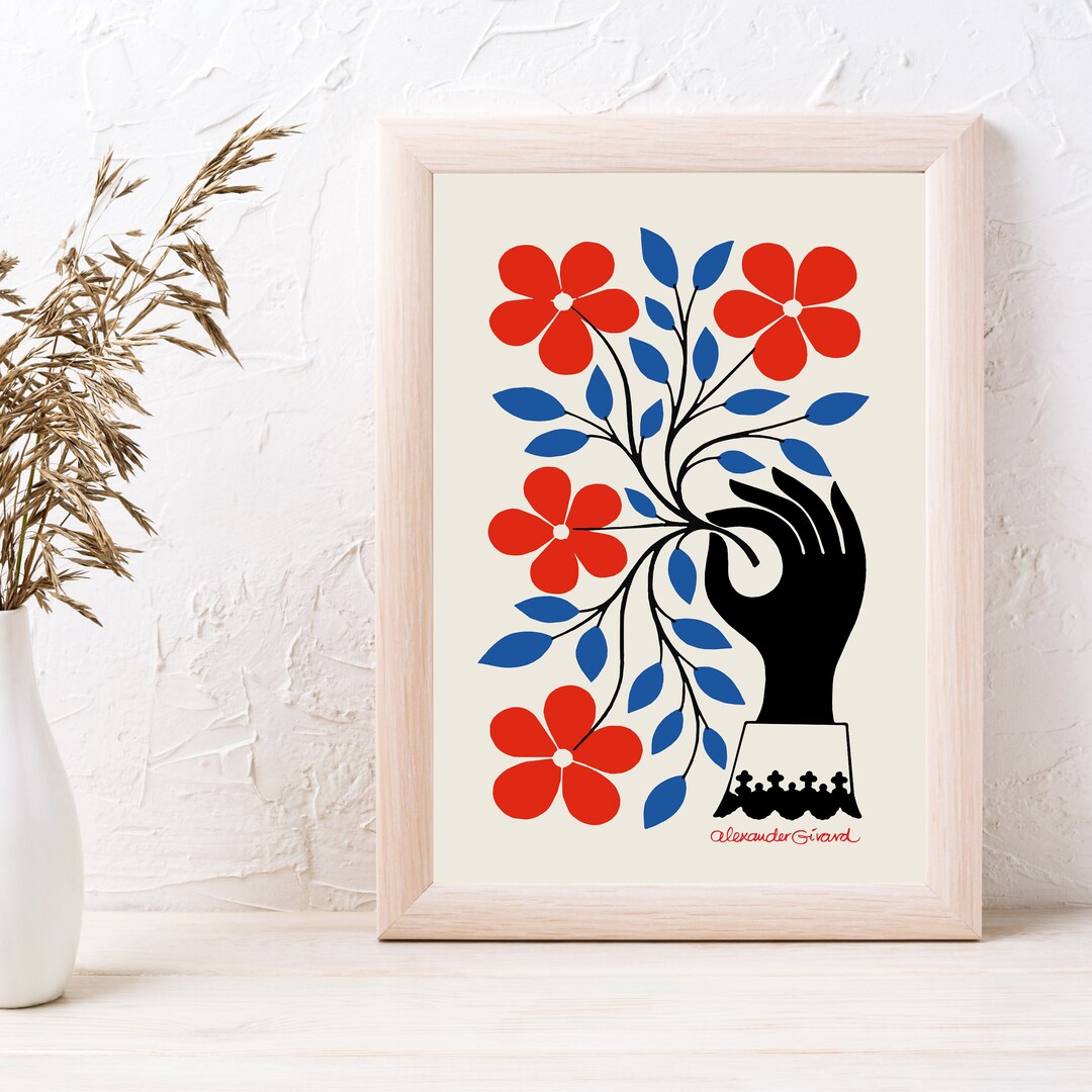 Alexander Girard - Red & Blue Flowers Poster, Girard Print, Love ...