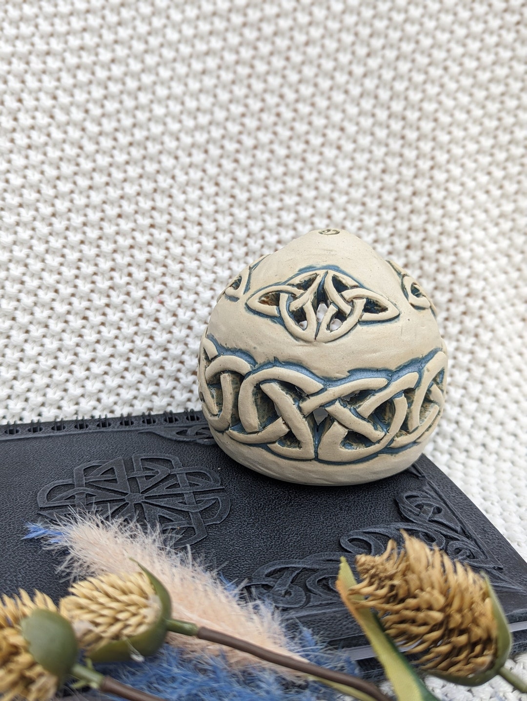 Serch Bythol Celtic Knot Luminary. Tea Light. White and Blue on White ...