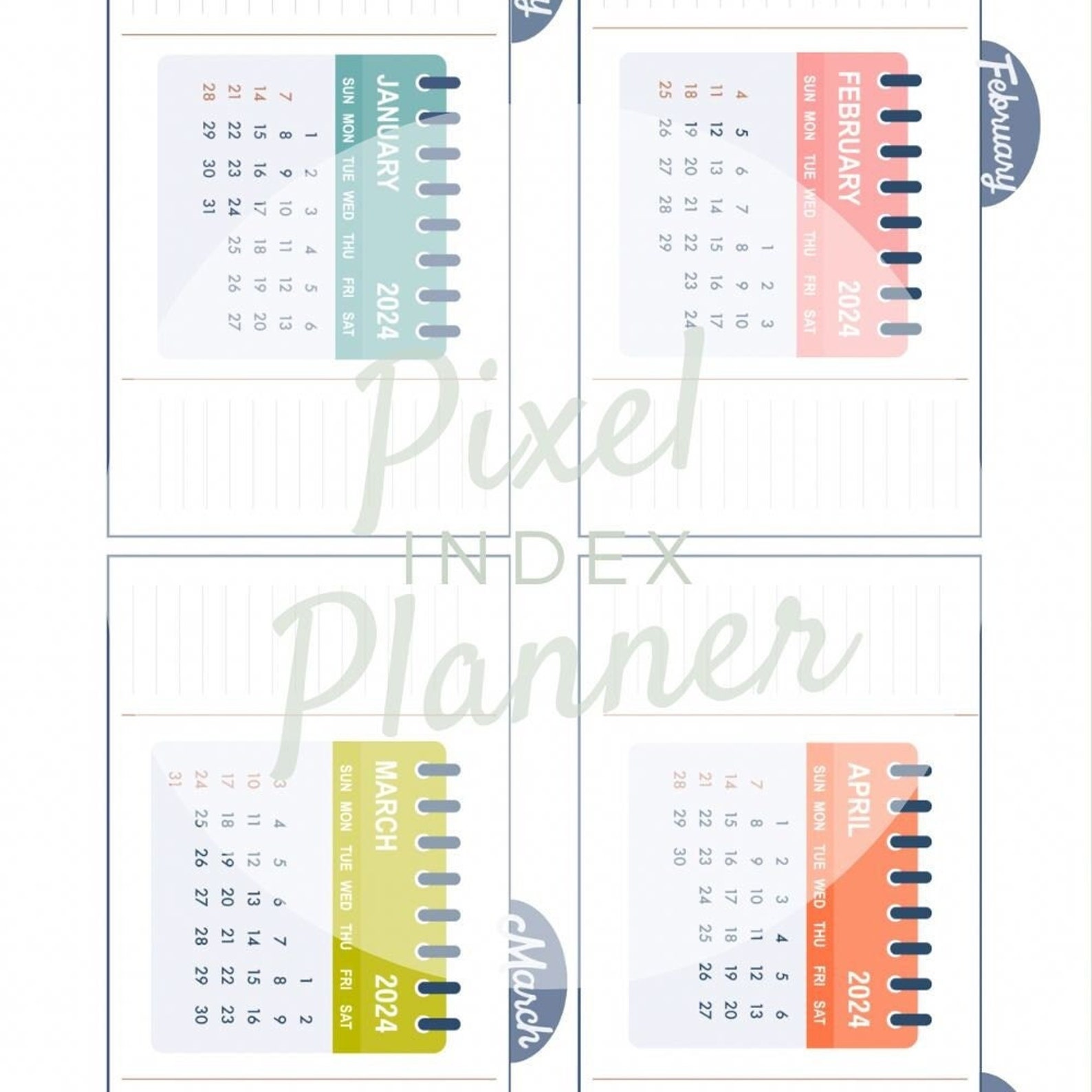 2024-2025 Monthly Planner Dividers Index Card Template - 12 Month Card ...