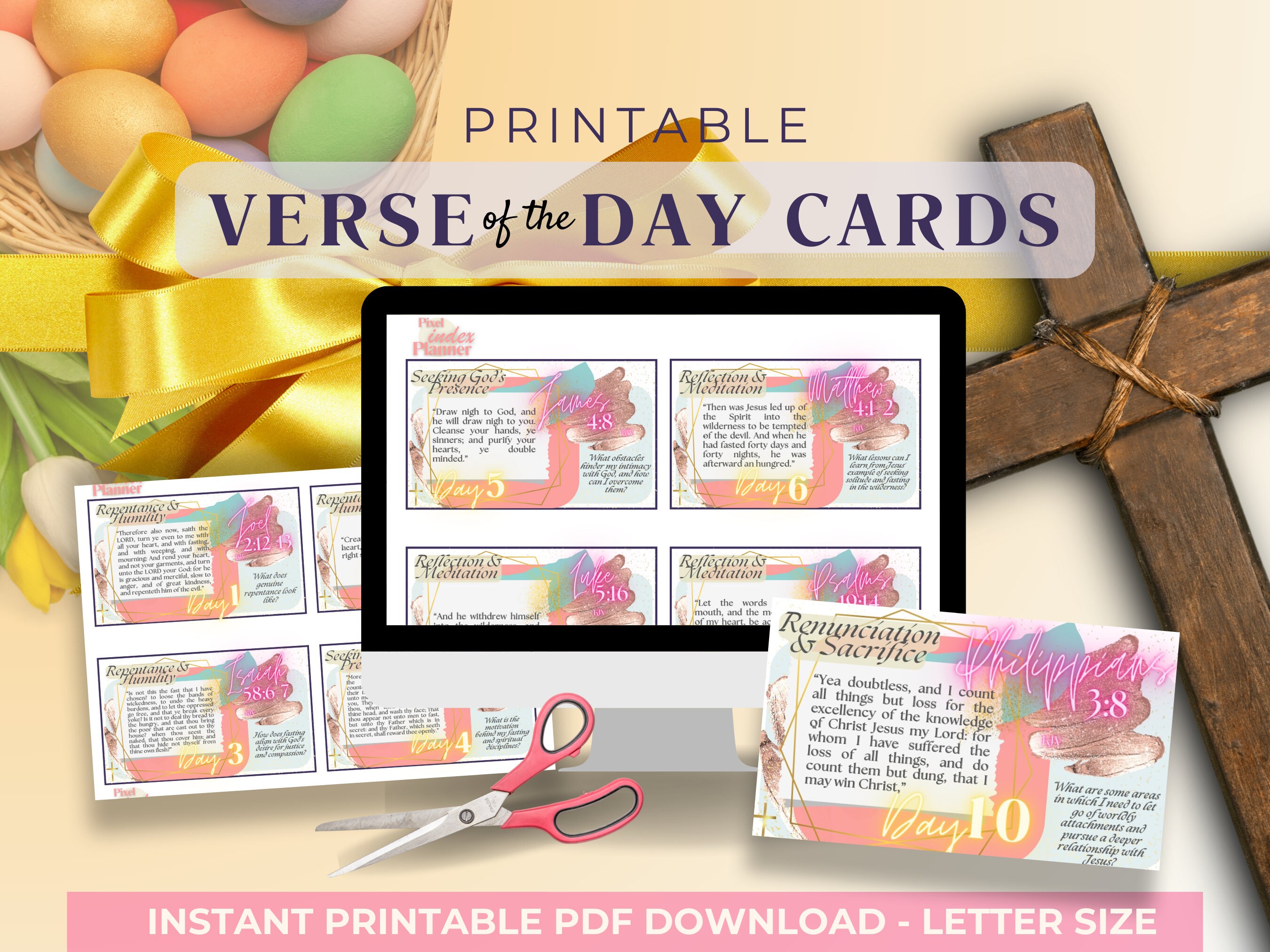 Pink and Gold Verse of the Day Printable 3x5 Index Cards for Lent - Set ...