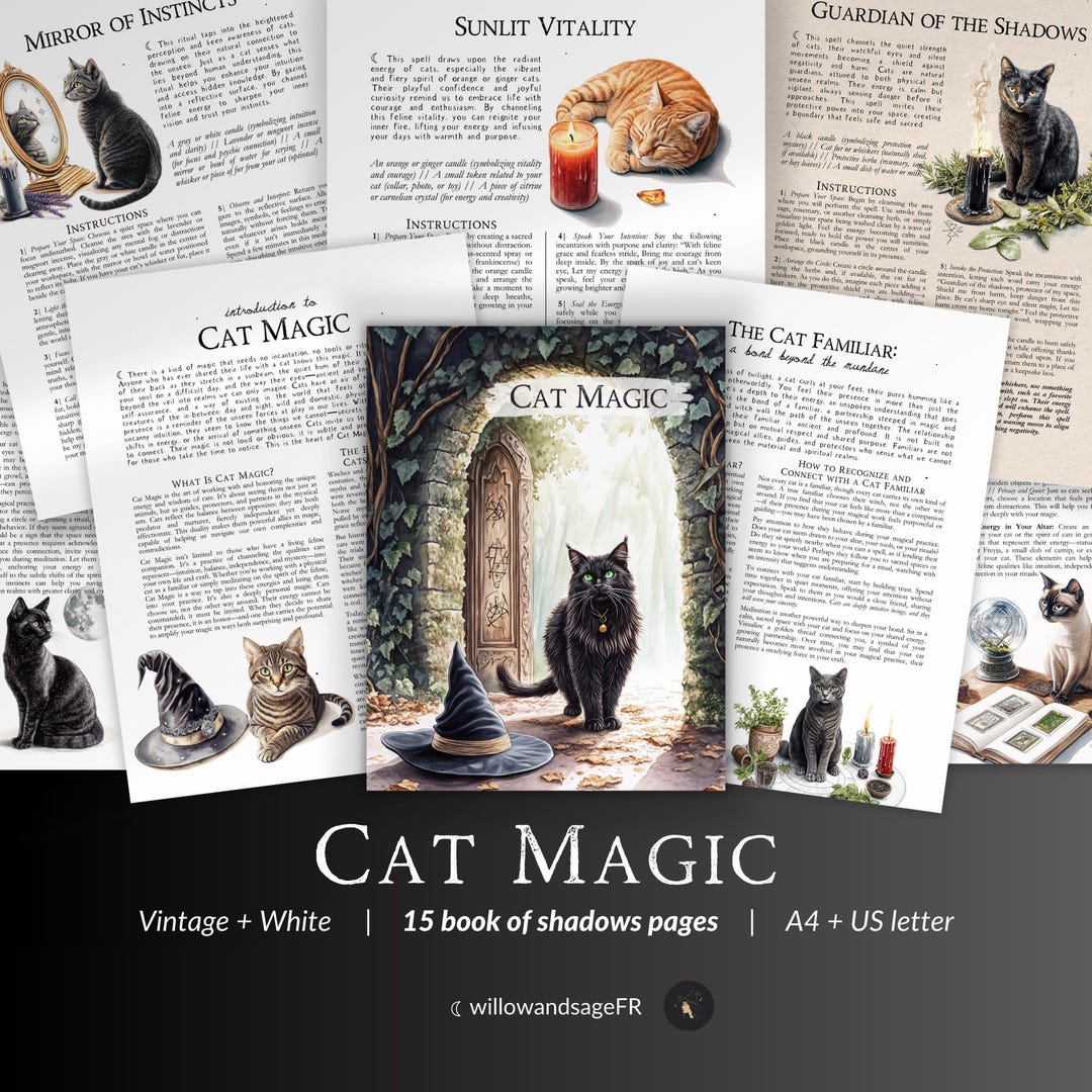 Cat Magic Grimoire Pages Printable, Witchcraft Book of Shadows PDF on ...