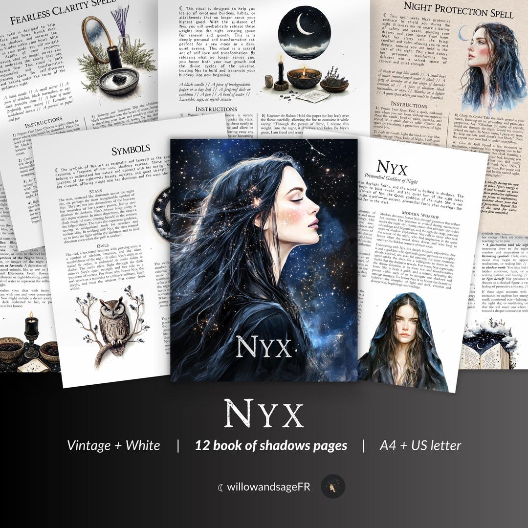 Nyx Goddess Grimoire Pages, Dark Goddess Witchcraft Printable, Shadow ...