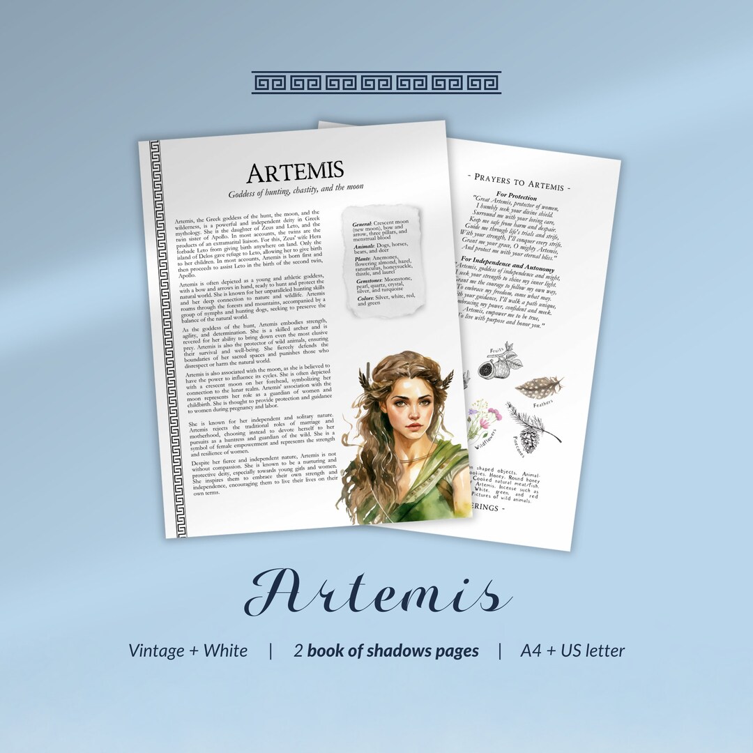 Artemis Goddess, Artemis Book of Shadows Printable, Book of Shadows ...